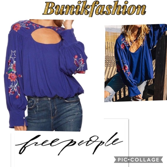 Free People | Tops | Free People Lita Blue Embroidered Top | Poshmark